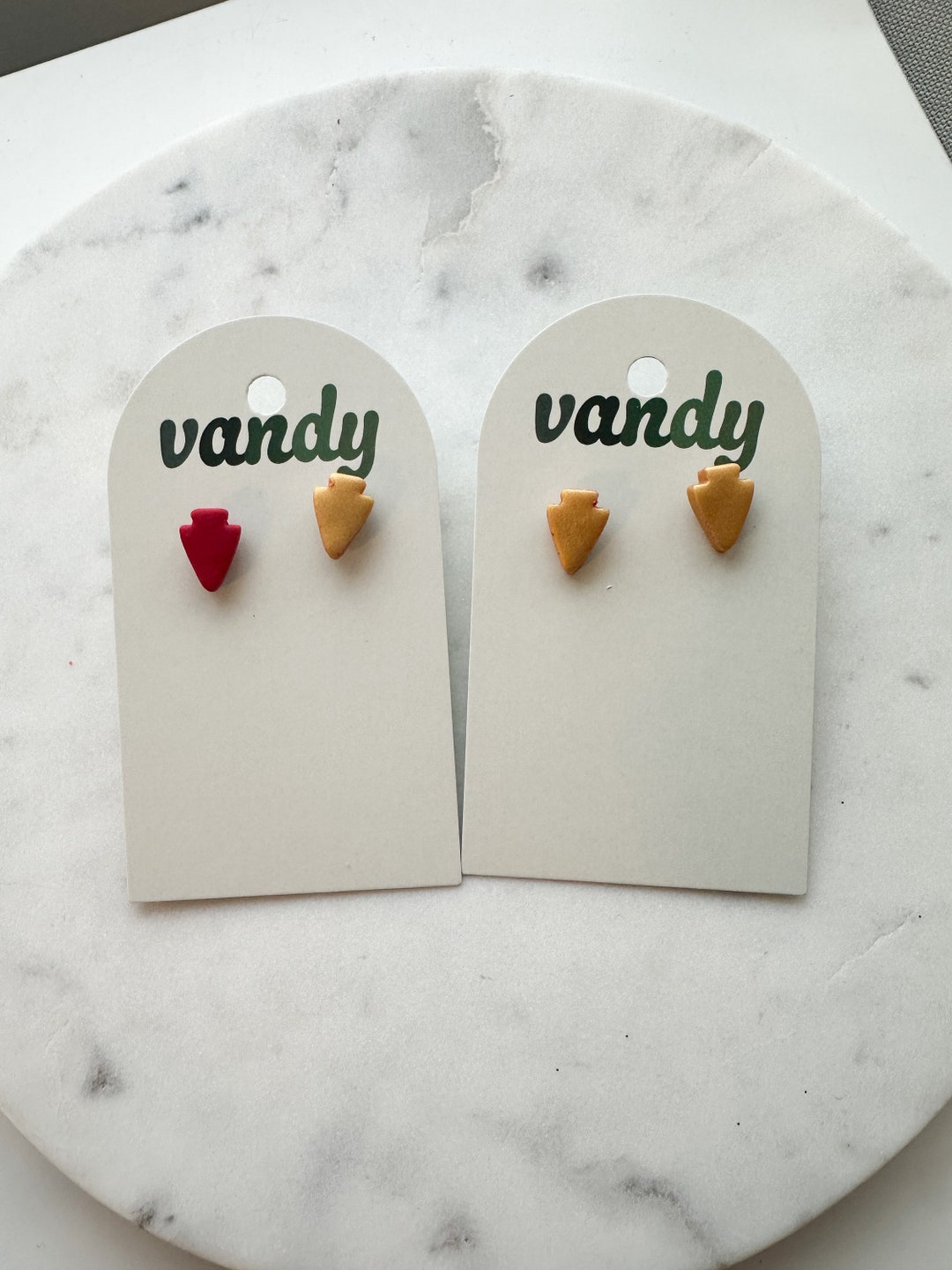 Mini Red and Gold Arrowhead Studs | Polymer Clay, Nickel Free - Etsy