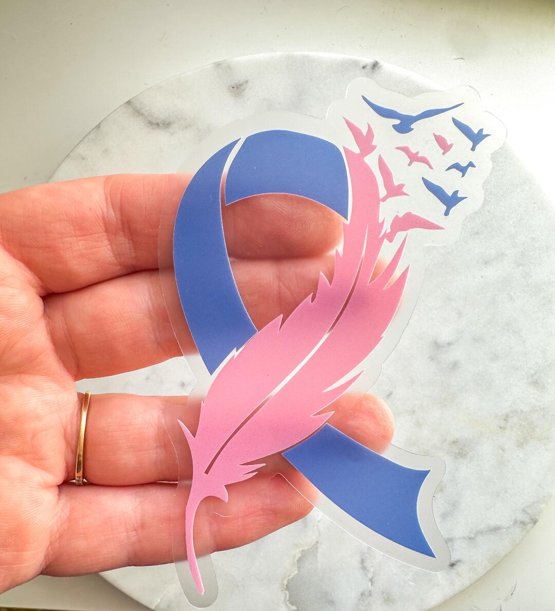 Pregnancy and Infant Loss Remembrance Ribbon Feather With Birds Clear ...