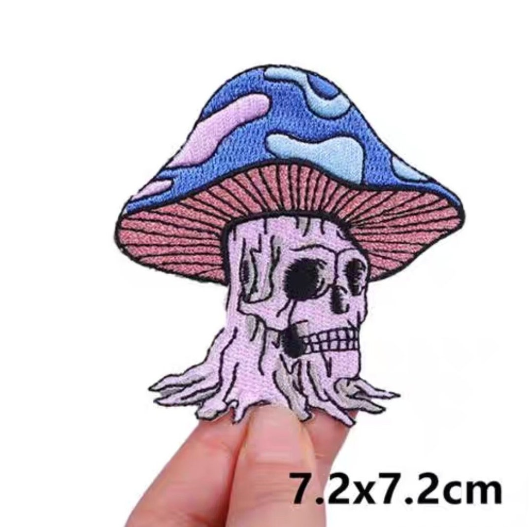 Trippy Mushroom Embroidered Patch Pattern Shroom Iron on Patch Skull ...