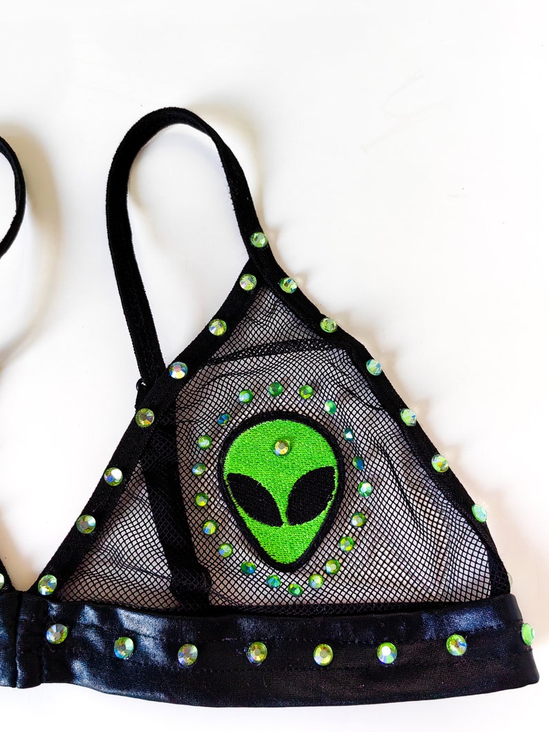 Alien Bra Crystal Bralette Alien Rave Outfit See Through Bra Sheer Mesh ...