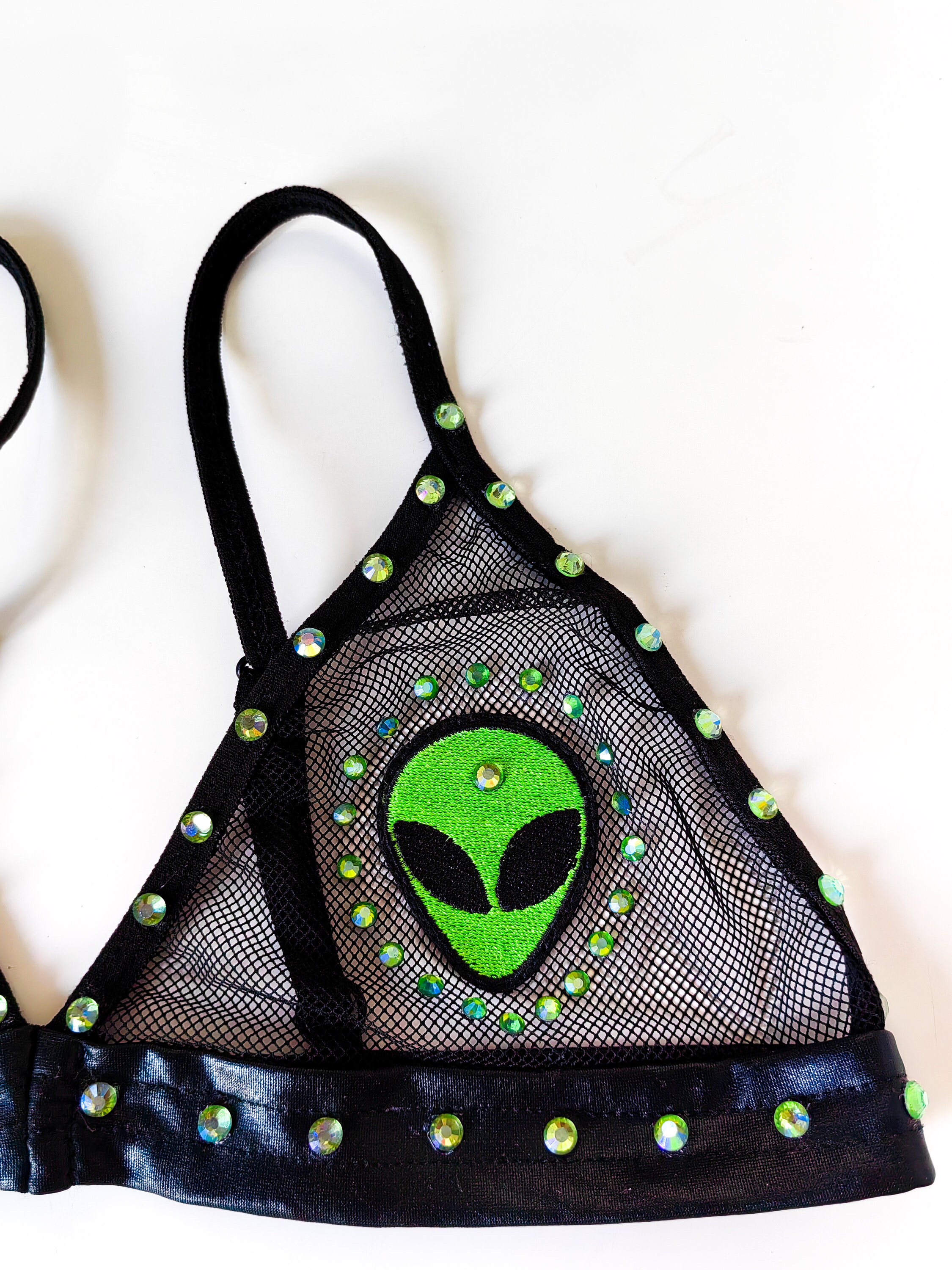 Alien Bra Crystal Bralette Alien Rave Outfit See Through Bra Sheer Mesh ...