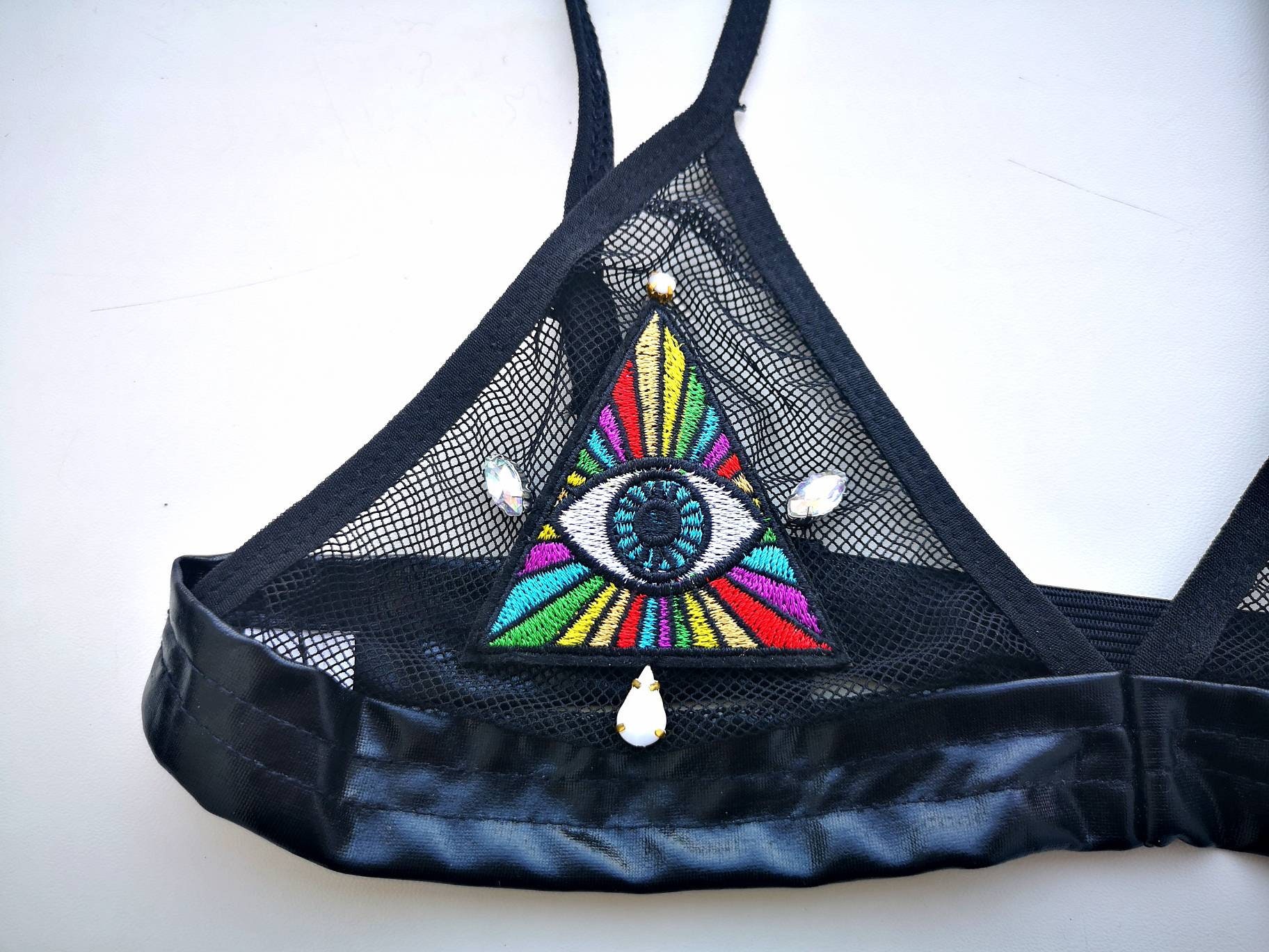 Black Triangle Bralette See Through Mesh Bra Rave Festival Top LGBT ...