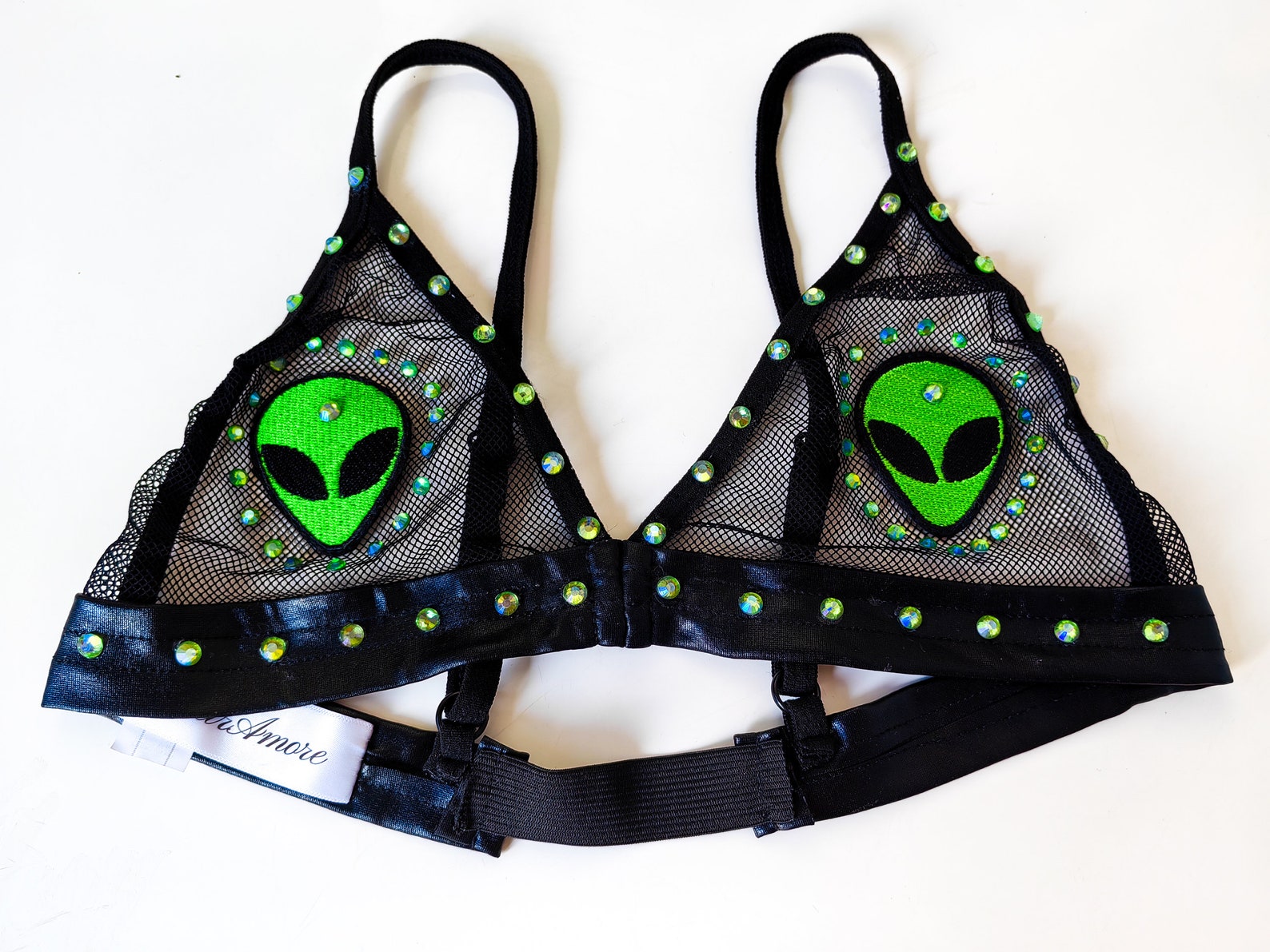 Alien Bra Crystal Bralette Alien Rave Outfit See Through Bra Sheer Mesh ...