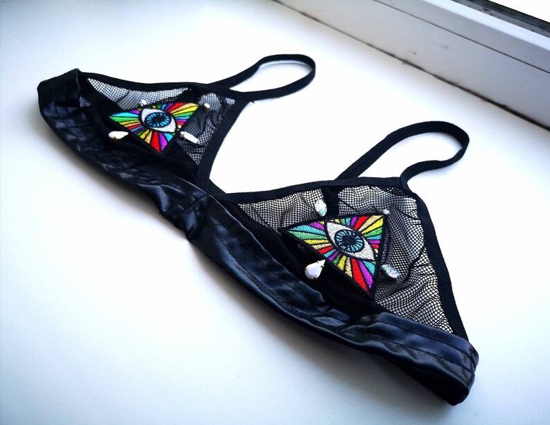 Black Triangle Bralette See Through Mesh Bra Rave Festival Top LGBT ...