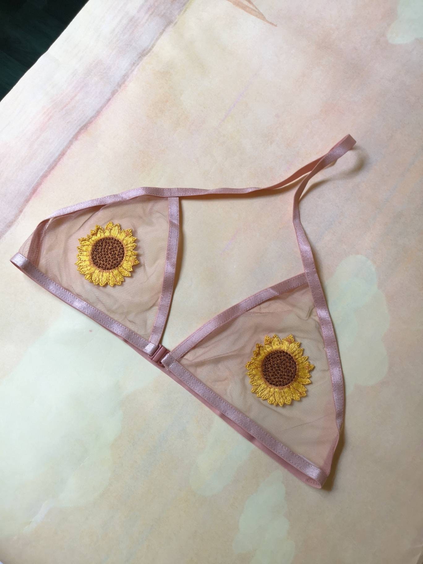 Sunflower Bralette Sheer Mesh Bra See Through Transparent Triangle Bra ...