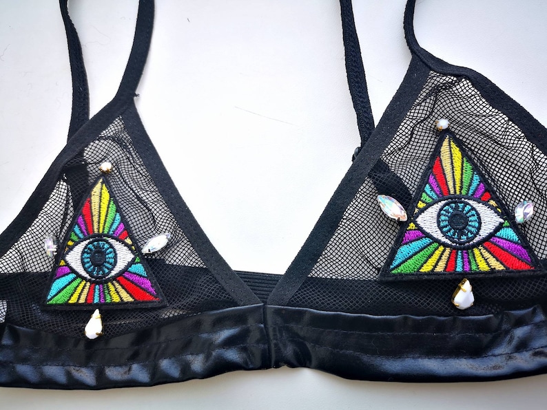 Black Triangle Bralette See Through Mesh Bra Rave Festival Top LGBT ...