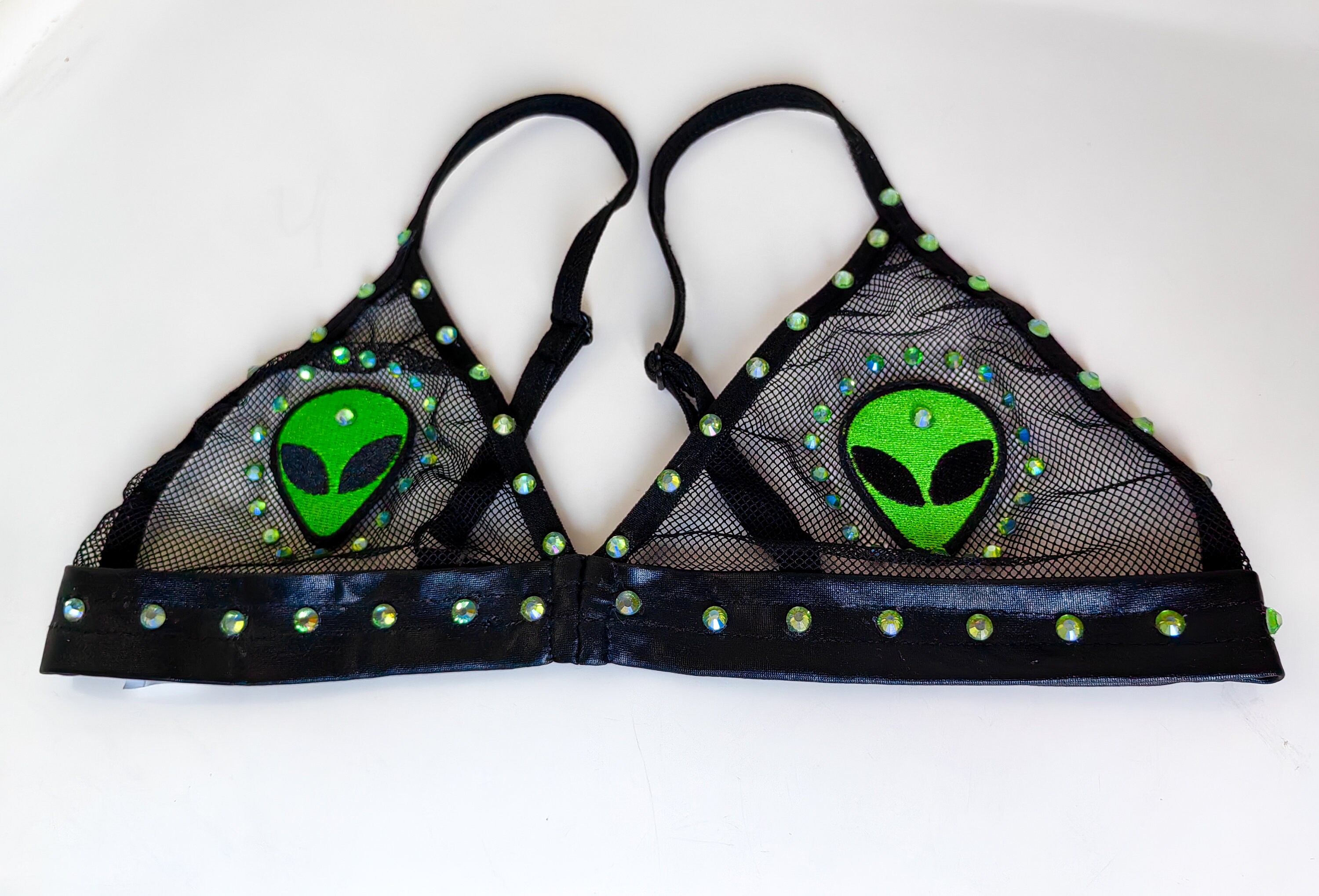 Alien Bra Crystal Bralette Alien Rave Outfit See Through Bra Sheer Mesh ...