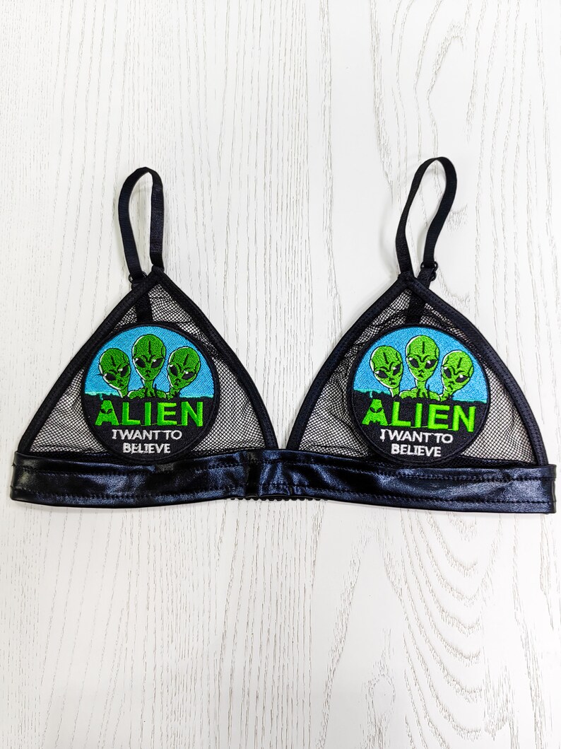 Alien Bralette Alien Rave Festival Bra Green UFO Sheer Mesh Alien ...