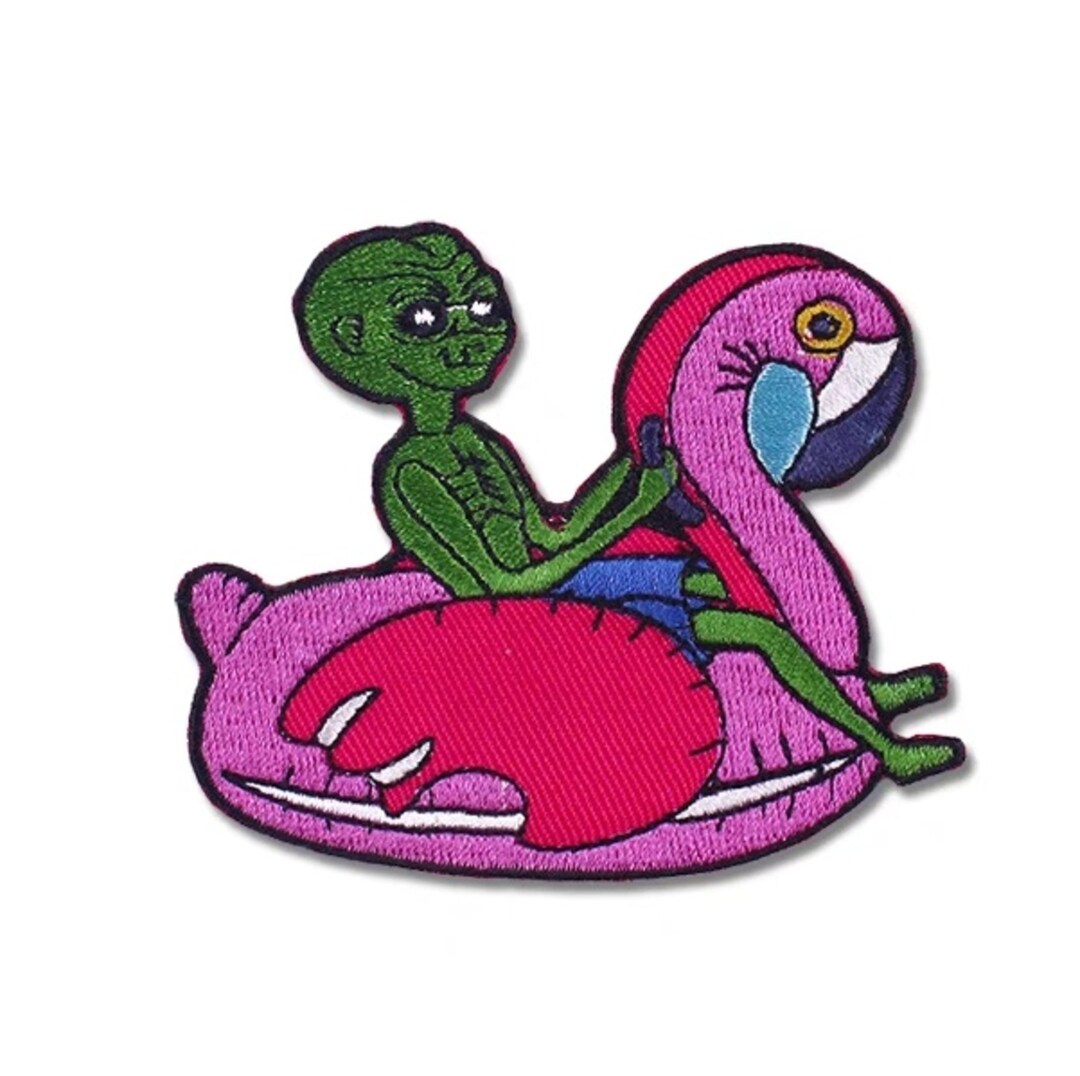 UFO Alien Patch Happy Resting Alien With Flamingo Holiday Alien Small ...