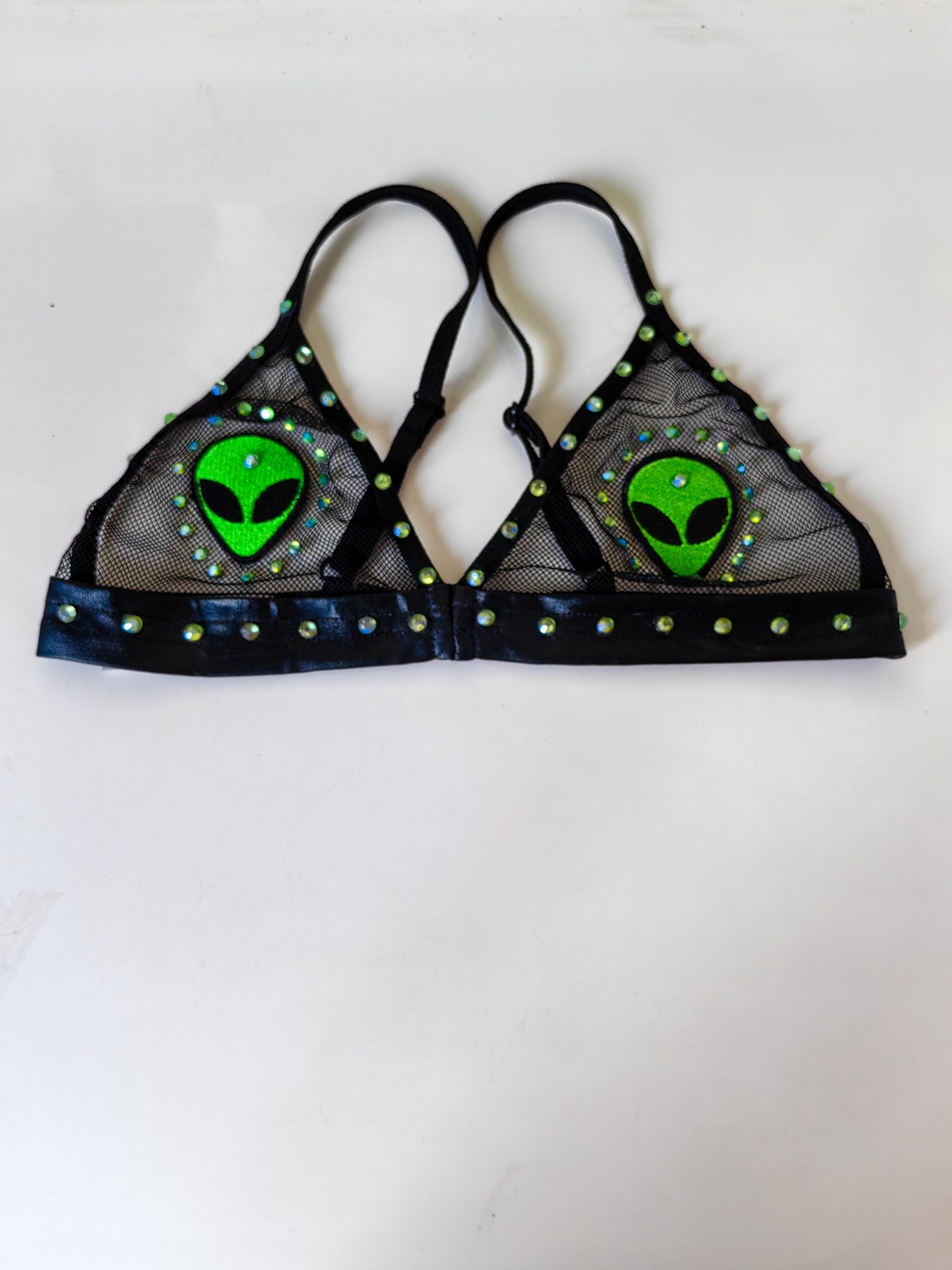 Alien Bra Crystal Bralette Alien Rave Outfit See Through Bra Sheer Mesh ...