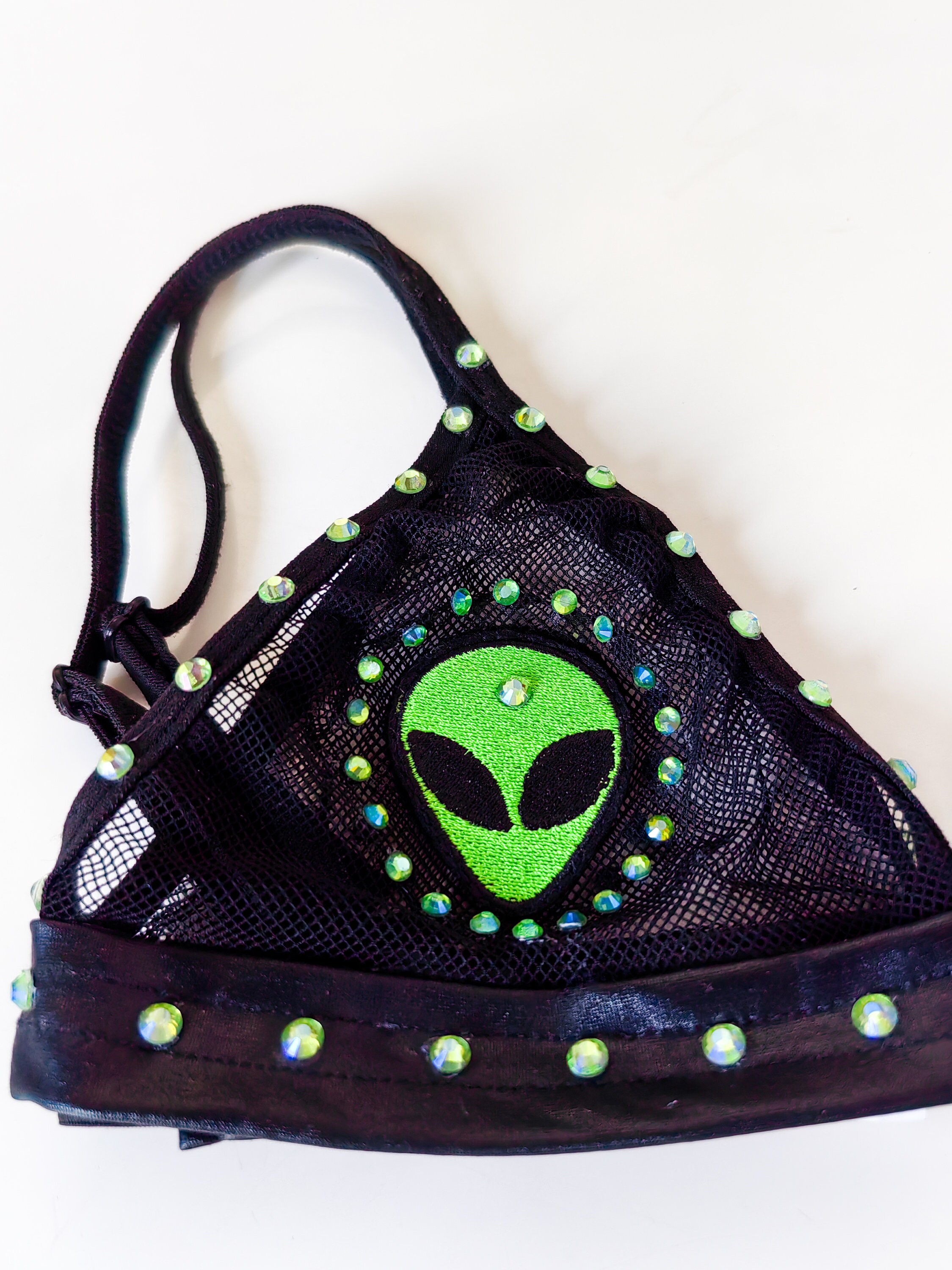 Alien Bra Crystal Bralette Alien Rave Outfit See Through Bra Sheer Mesh ...