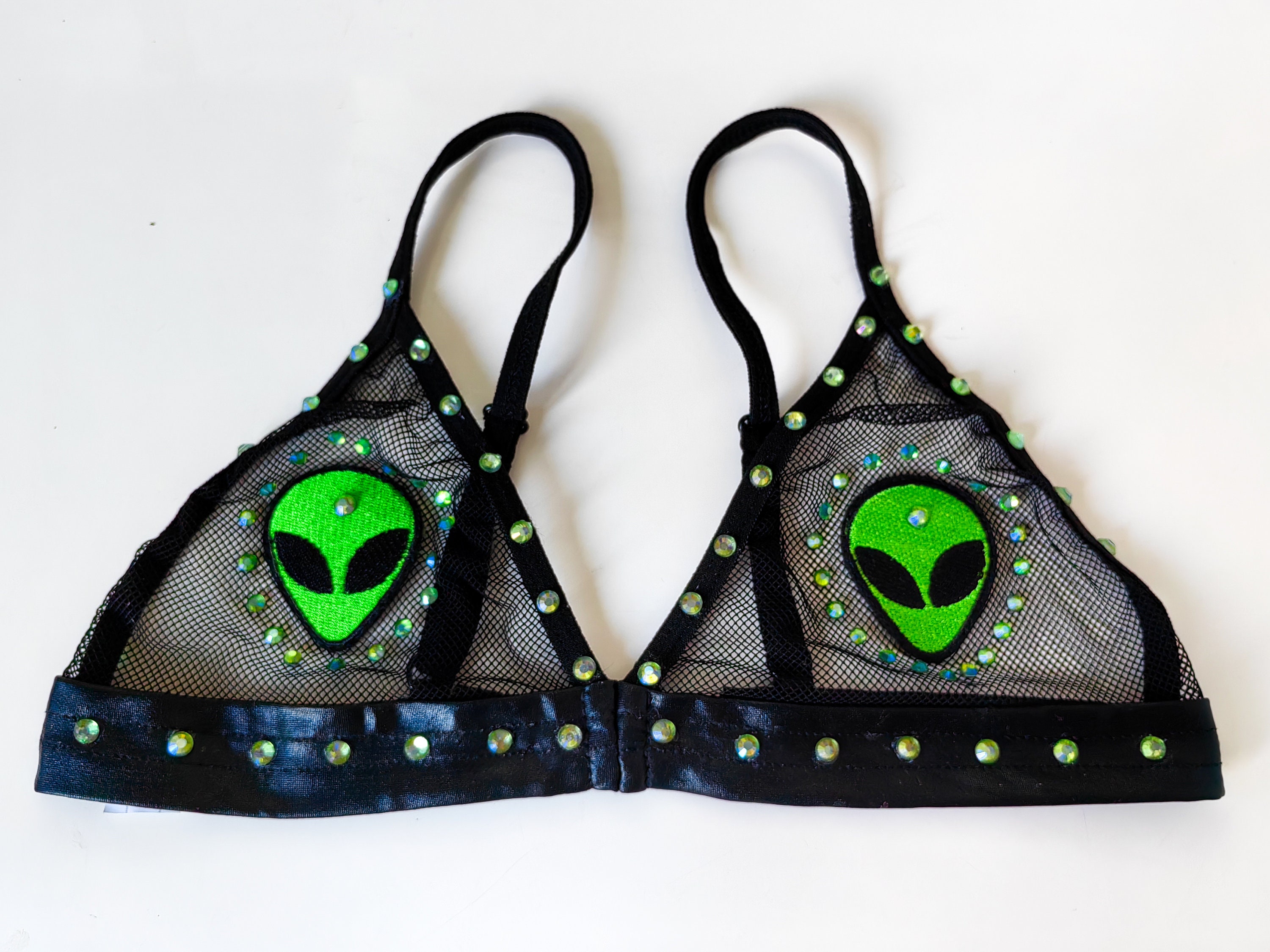 Alien Bra Crystal Bralette Alien Rave Outfit See Through Bra Sheer Mesh ...