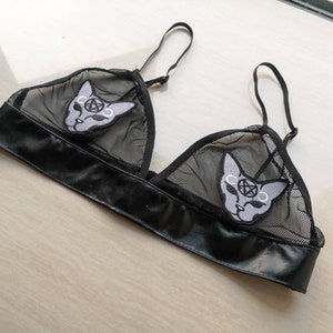 Sphynx Cat Bralette Black Gothic Bra Triangle Bralette Witch Pentagram ...