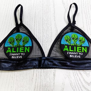Alien Bralette Alien Rave Festival Bra Green UFO Sheer Mesh Alien ...