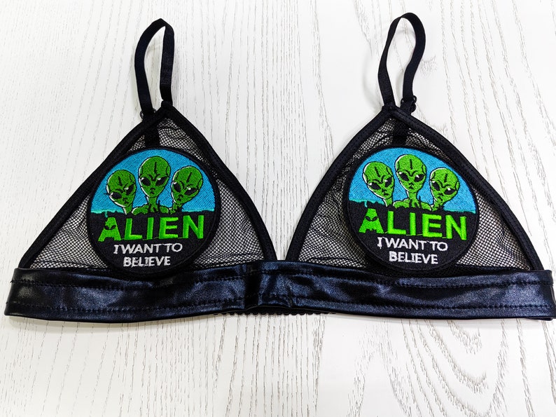 Alien Bralette Alien Rave Festival Bra Green UFO Sheer Mesh Alien ...