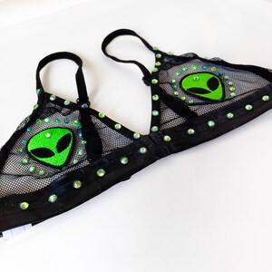 Alien Bra Crystal Bralette Alien Rave Outfit See Through Bra Sheer Mesh ...