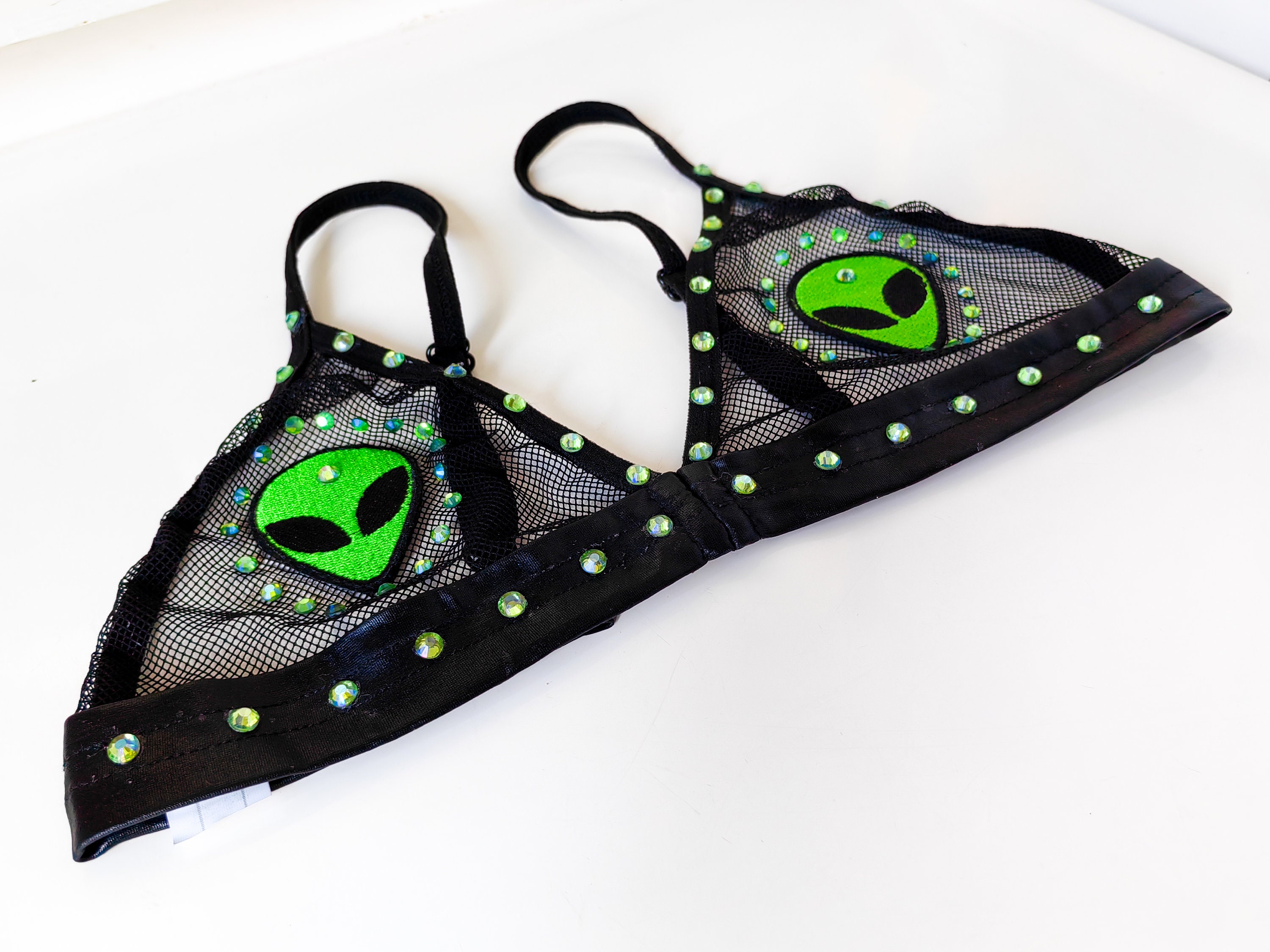 Alien Bra Crystal Bralette Alien Rave Outfit See Through Bra Sheer Mesh ...