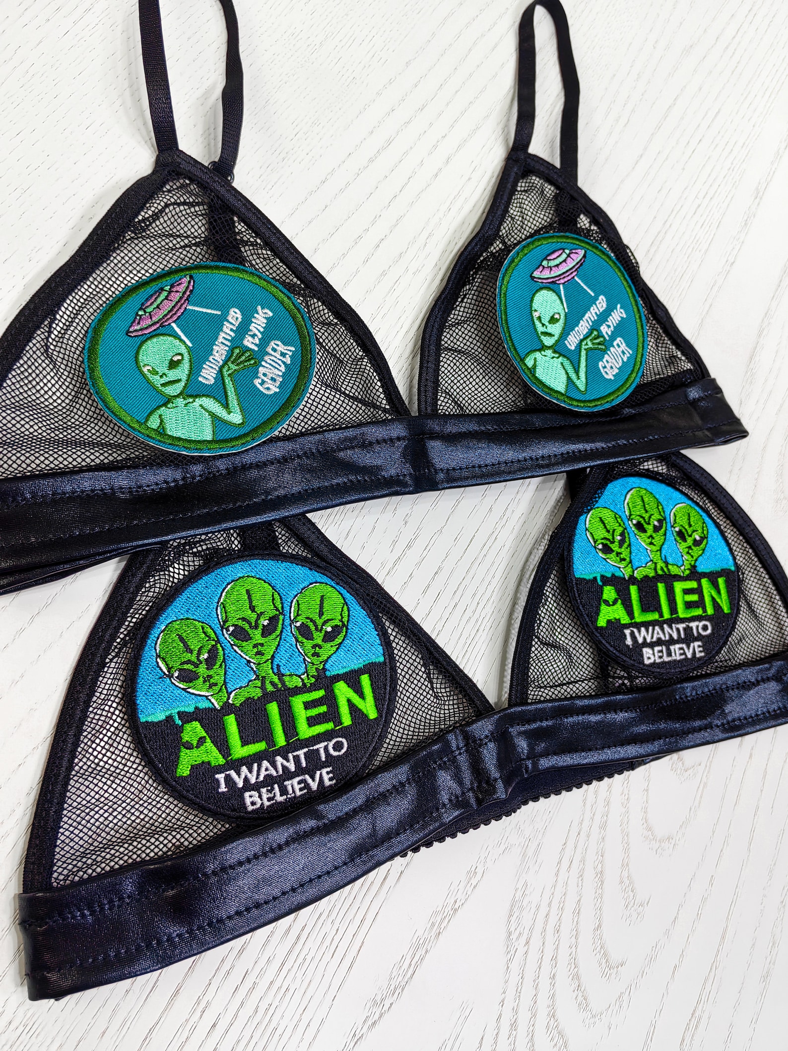 Alien Bralette Alien Rave Festival Bra Green UFO Sheer Mesh Alien ...