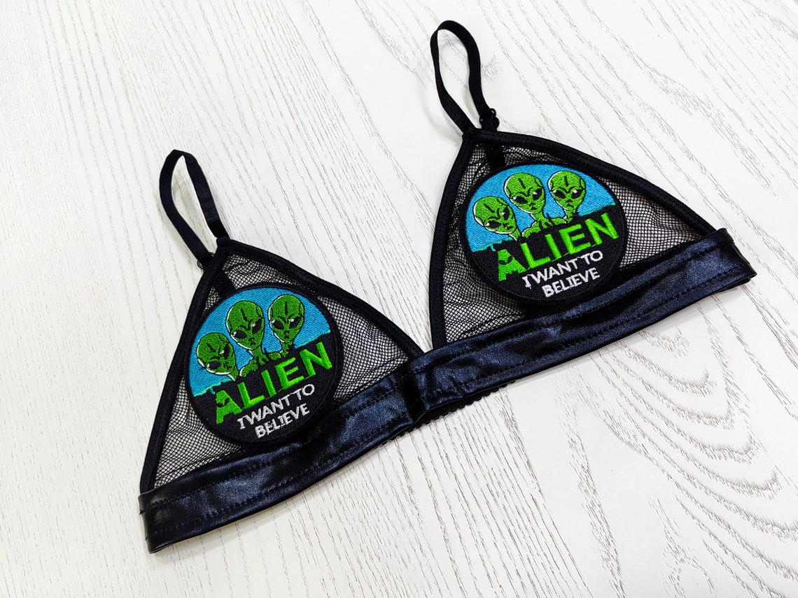 Alien Bralette Alien Rave Festival Bra Green UFO Sheer Mesh Alien ...