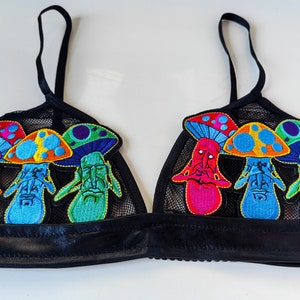 Trippy Mushroom Bra Fly Agaric Triangle Black See Through Sheer Mesh ...