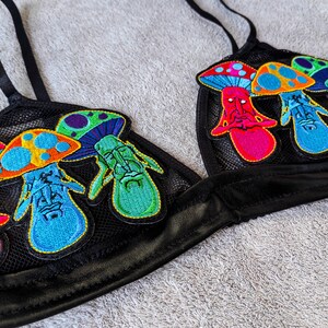 Trippy Mushroom Bra Fly Agaric Triangle Black See Through Sheer Mesh ...