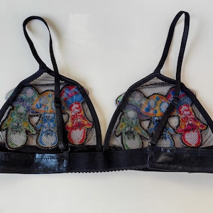 Trippy Mushroom Bra Fly Agaric Triangle Black See Through Sheer Mesh ...