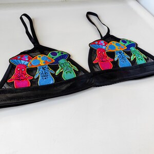 Trippy Mushroom Bra Fly Agaric Triangle Black See Through Sheer Mesh ...