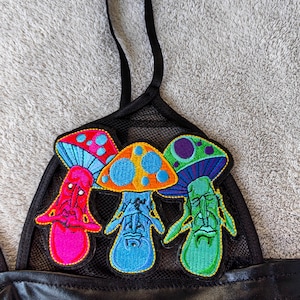 Trippy Mushroom Bra Fly Agaric Triangle Black See Through Sheer Mesh ...