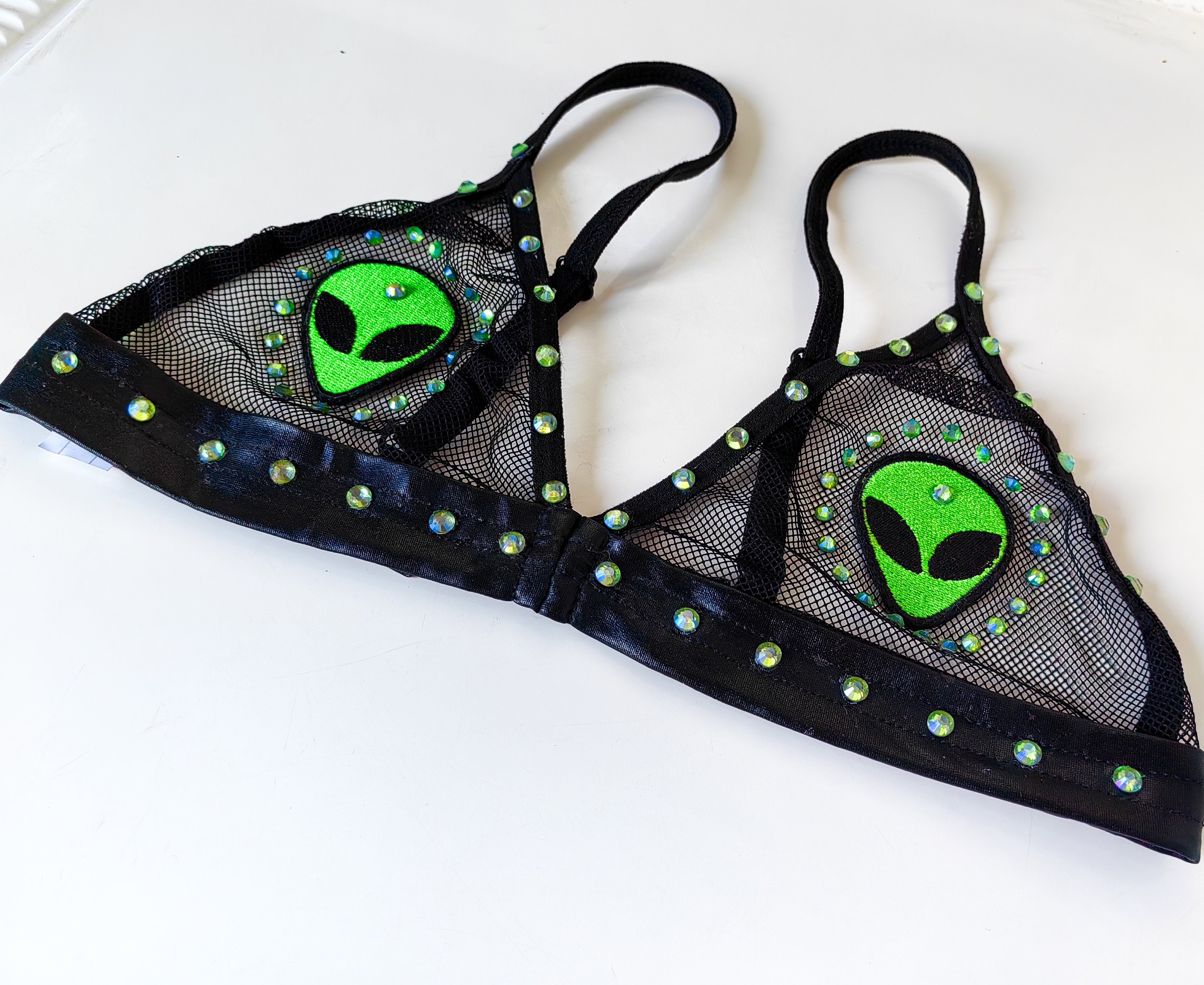 Alien Bra Crystal Bralette Alien Rave Outfit See Through Bra Sheer Mesh ...