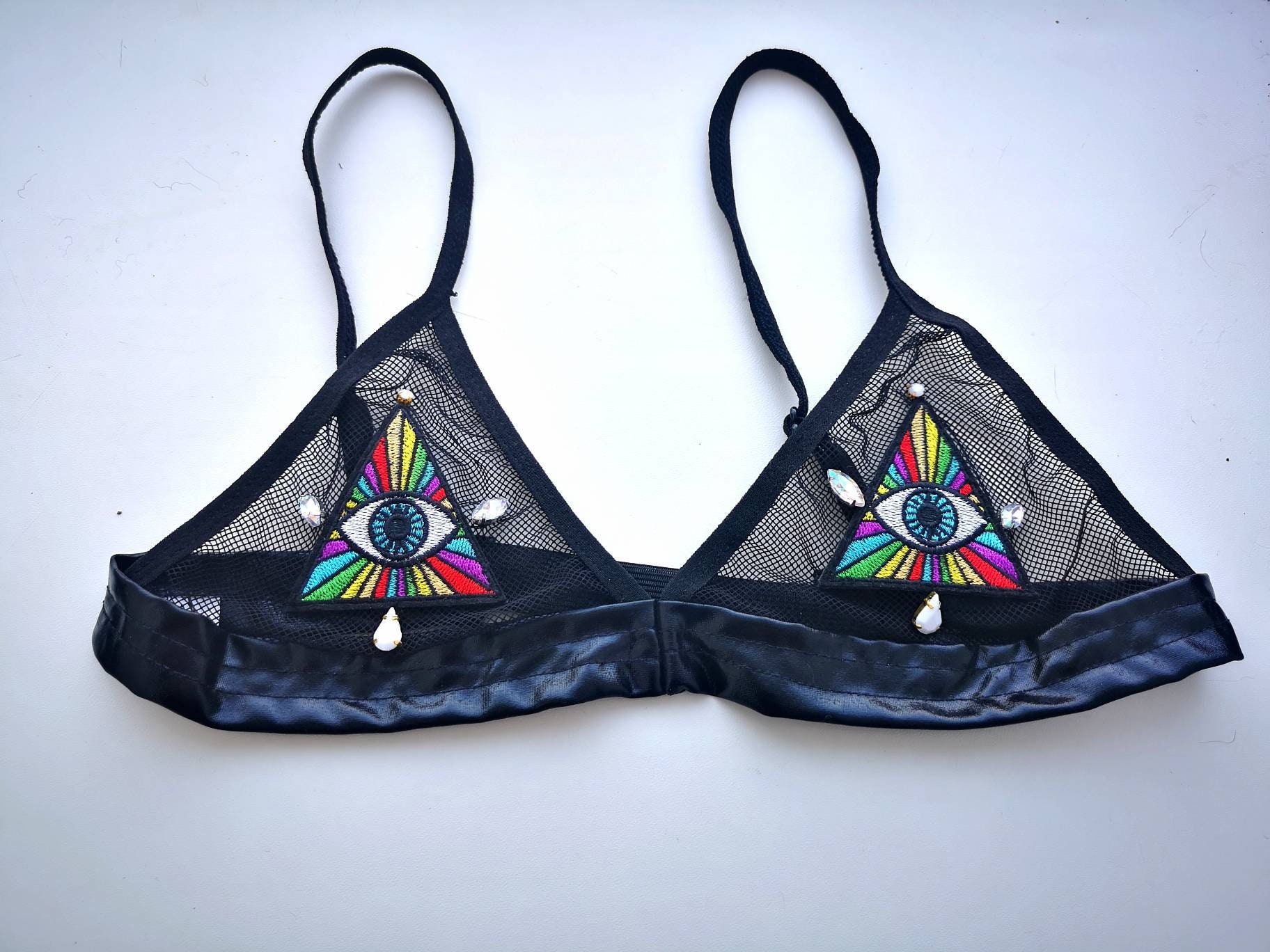 Black Triangle Bralette See Through Mesh Bra Rave Festival Top LGBT ...