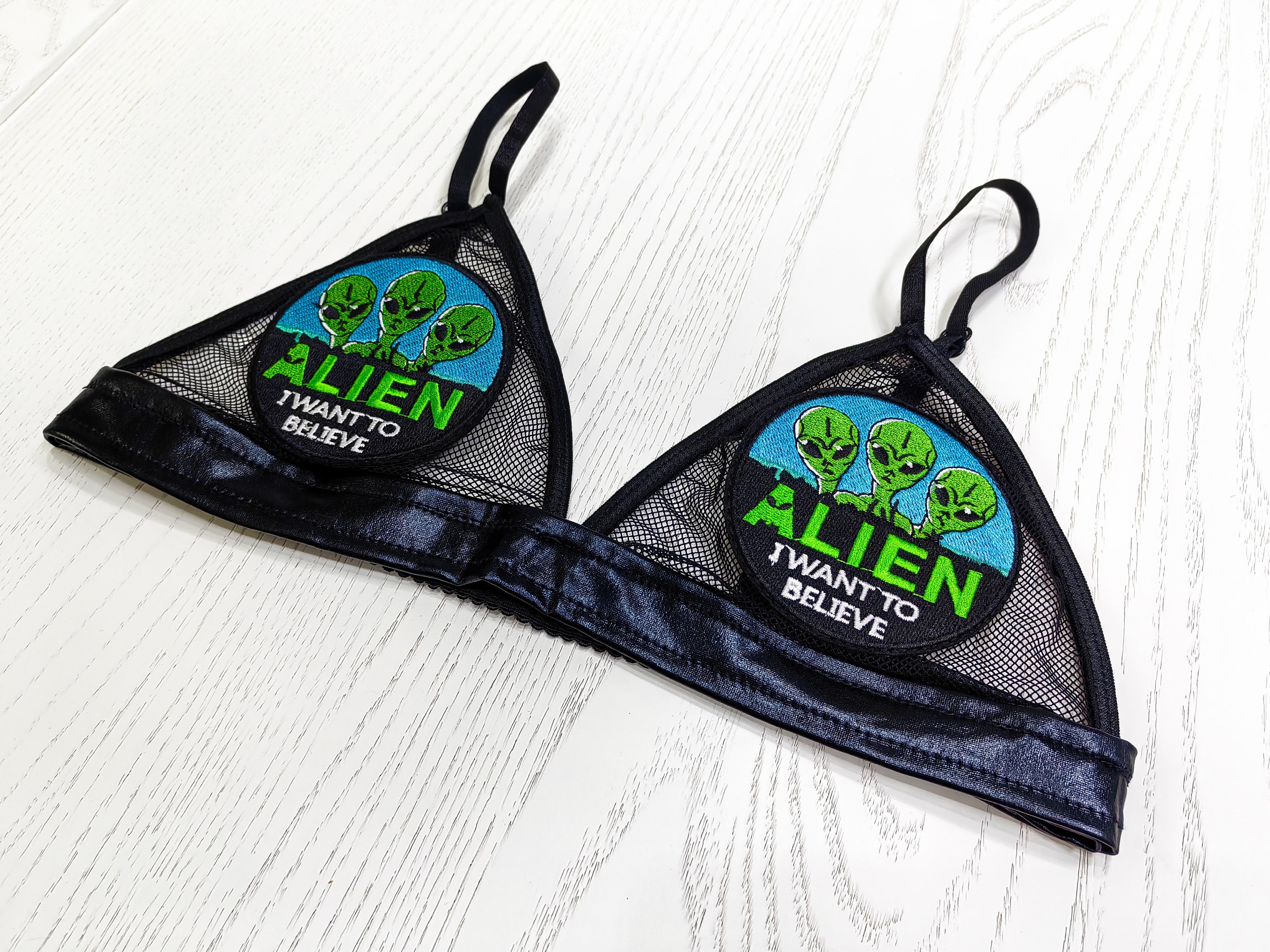 Alien Bralette Alien Rave Festival Bra Green UFO Sheer Mesh Alien ...