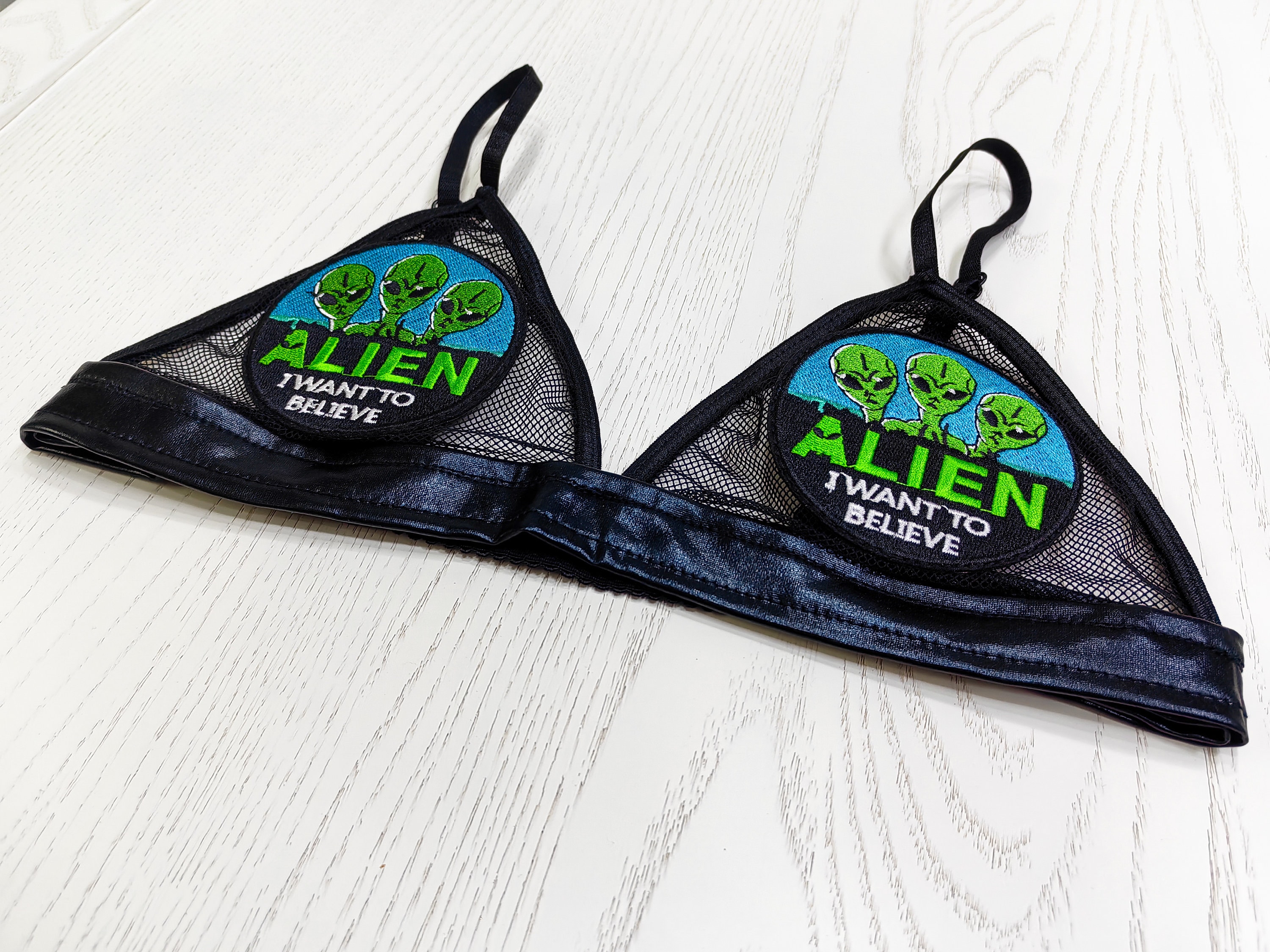 Alien Bralette Alien Rave Festival Bra Green UFO Sheer Mesh Alien ...