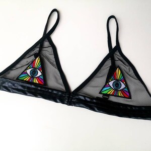 Black Triangle Bralette See Through Mesh Bra Rave Festival Top Rainbow ...