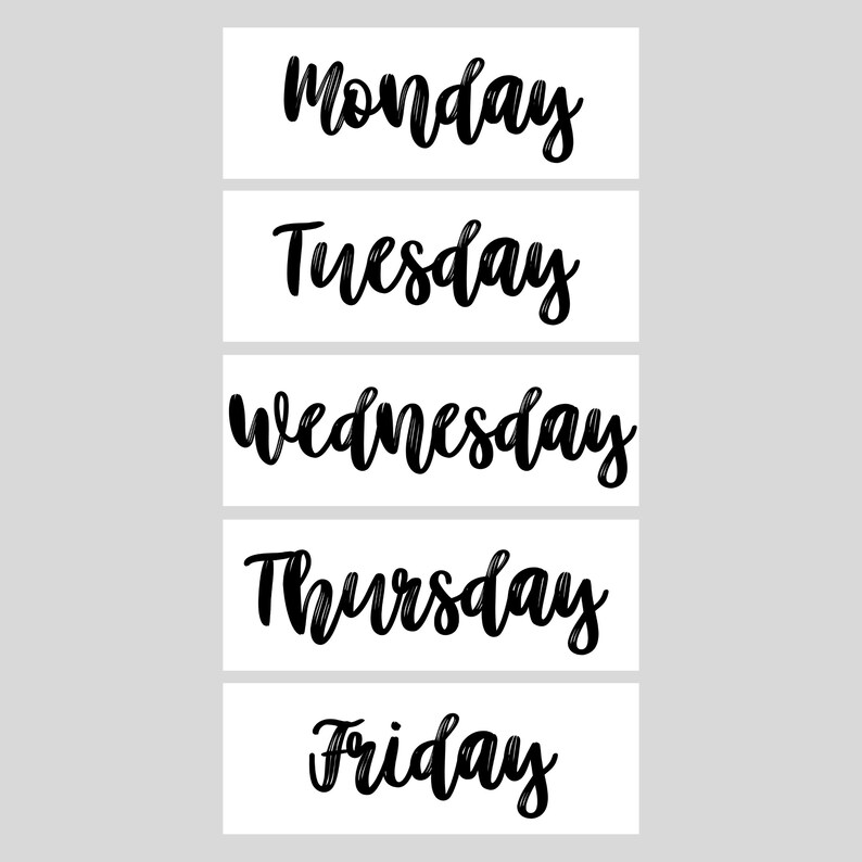 Days of the Week Printable Labels Five Fonts Classroom - Etsy
