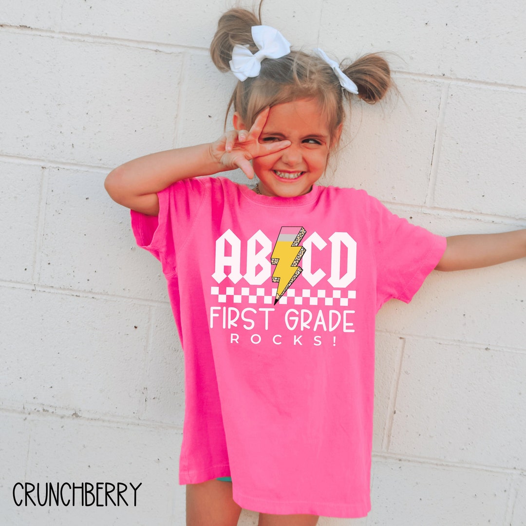 First Grade Shirts for Girls Comfort Colors Cute Hello 1st Grade Rocks ...