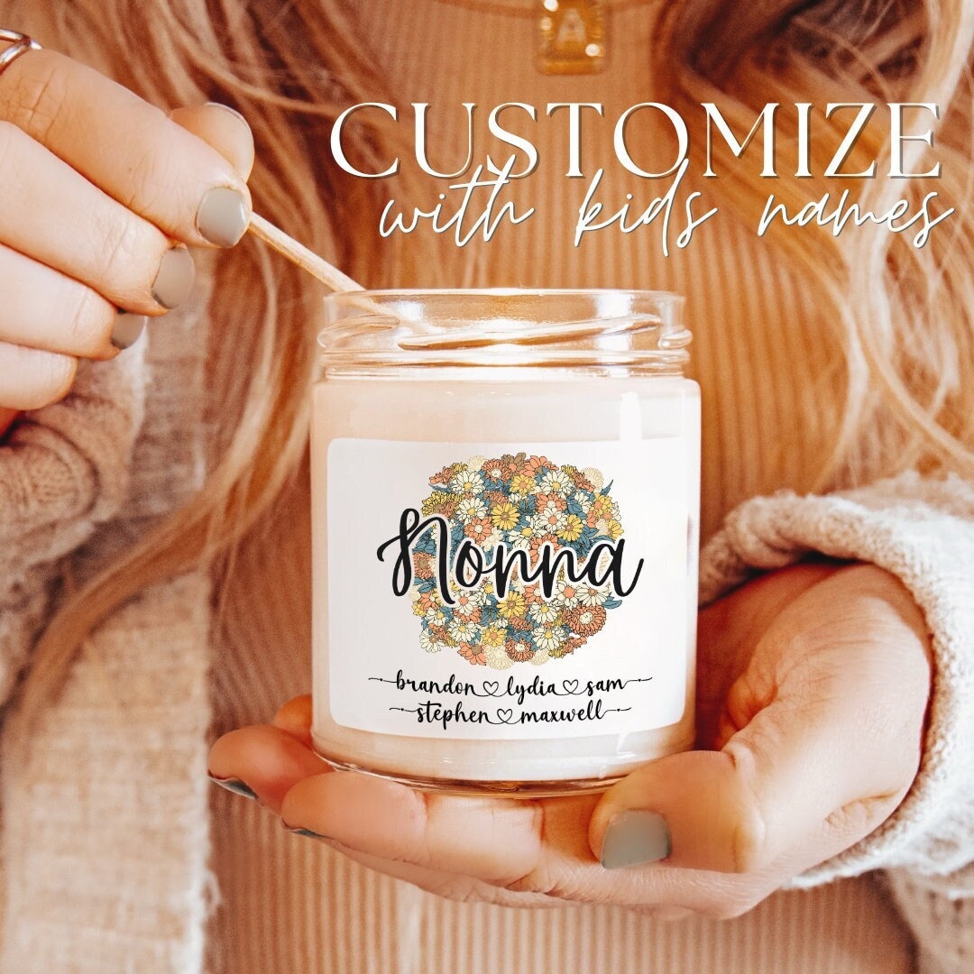 Nonna Candle With Grandkids Names Personalized Nonna Floral Soy Candle ...