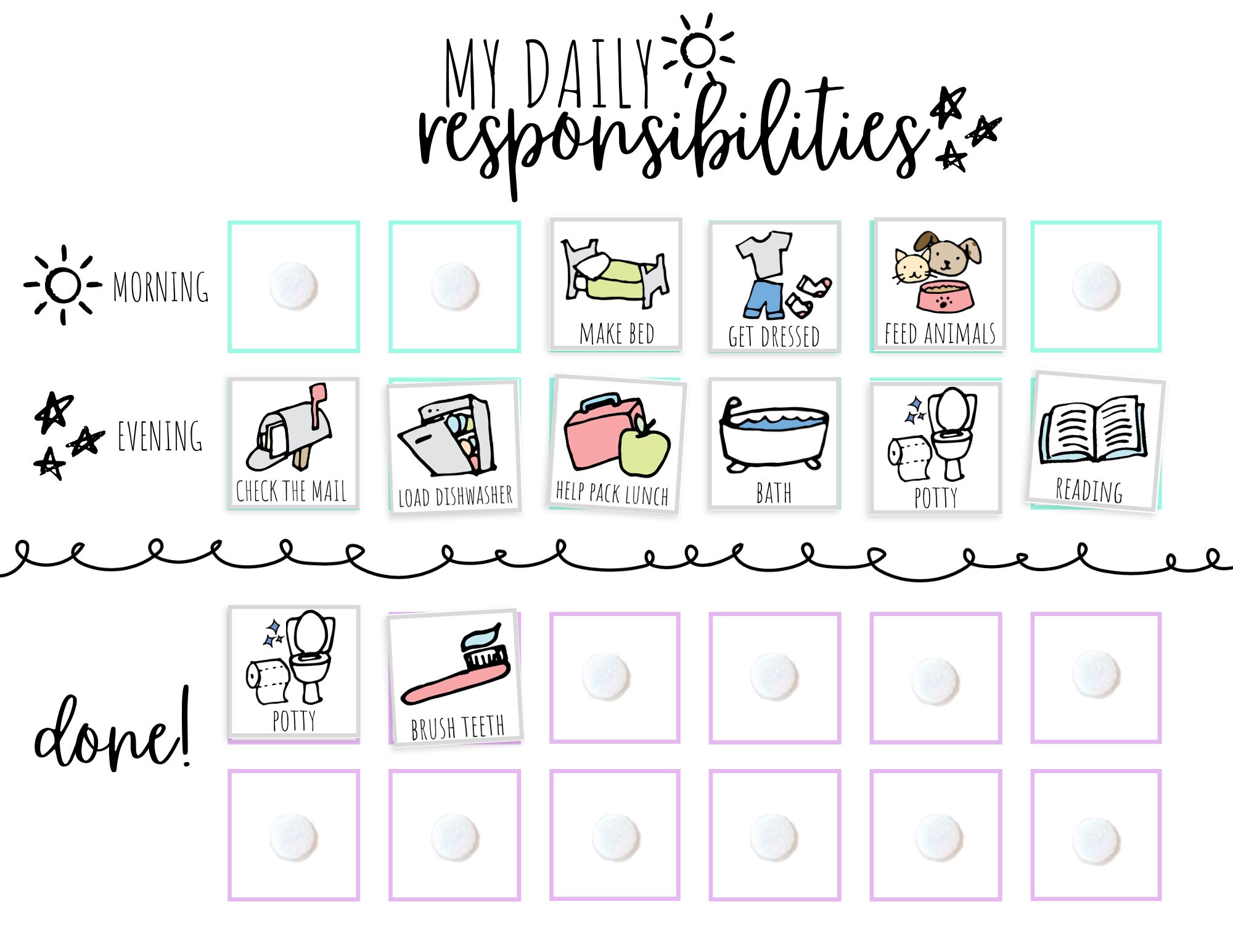Morning/Evening Checklist Daily Task List Kids Daily Responsibilites ...