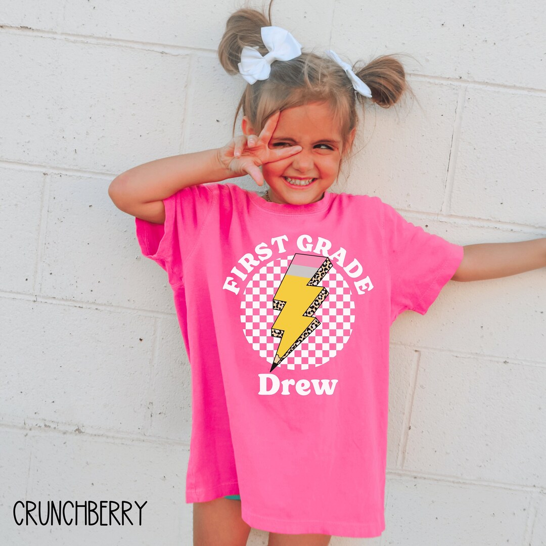Custom First Grade Shirts for Kids Comfort Colors Retro Pencil Hello ...
