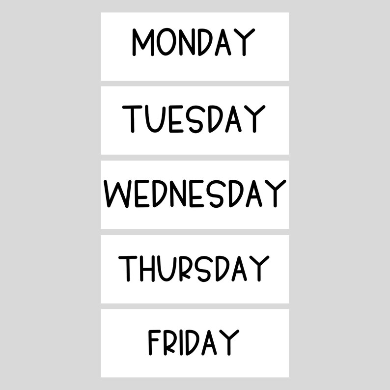 Days of the Week Printable Labels Five Fonts Classroom - Etsy
