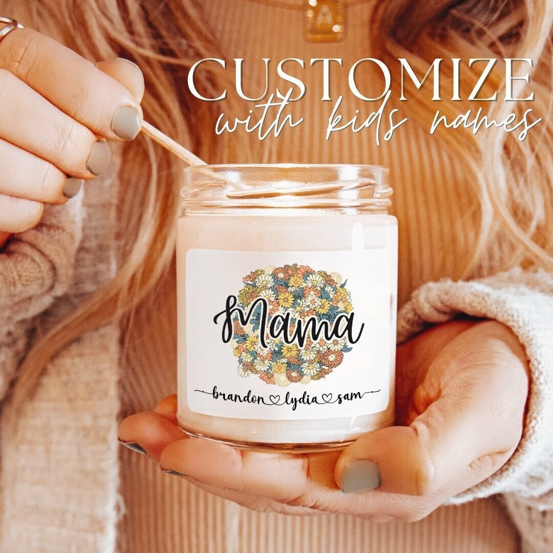 Mama Candle With Children Names Personalized Mama Floral Soy Candle ...
