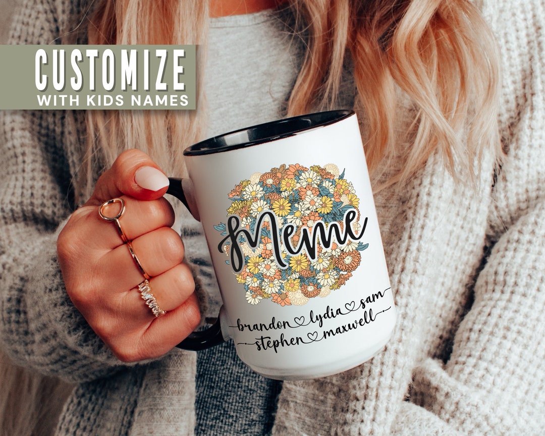Meme Mug With Grandkids Names Personalized Meme Floral Coffee Mug ...
