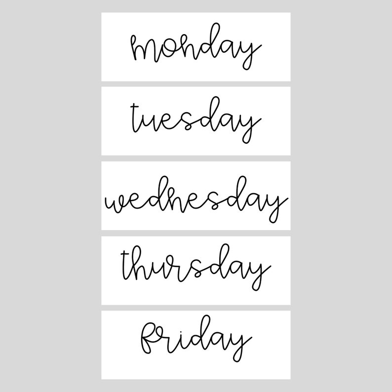 Days of the Week Printable Labels Five Fonts Classroom - Etsy