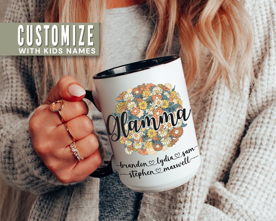 Glamma Mug With Grandkids Names Personalized Glamma Floral Coffee Mug ...