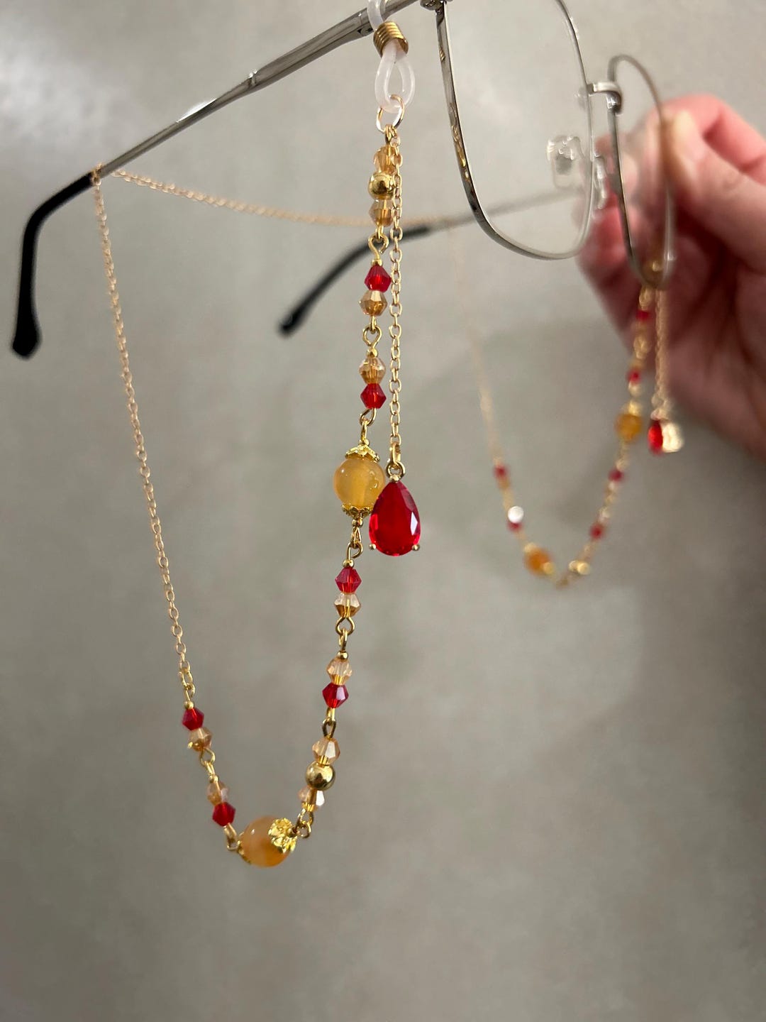 Phoenix Ember Carnelian Crystal Beaded Eyeglass Chain, Vibrant Orange ...