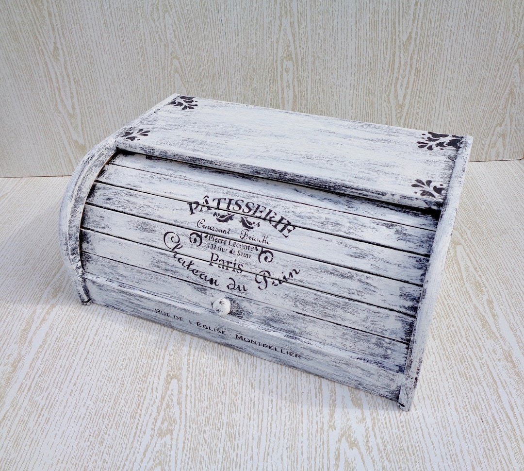 Wooden Bread Box Vintage Bin French Shabby Chic White Washed - Etsy