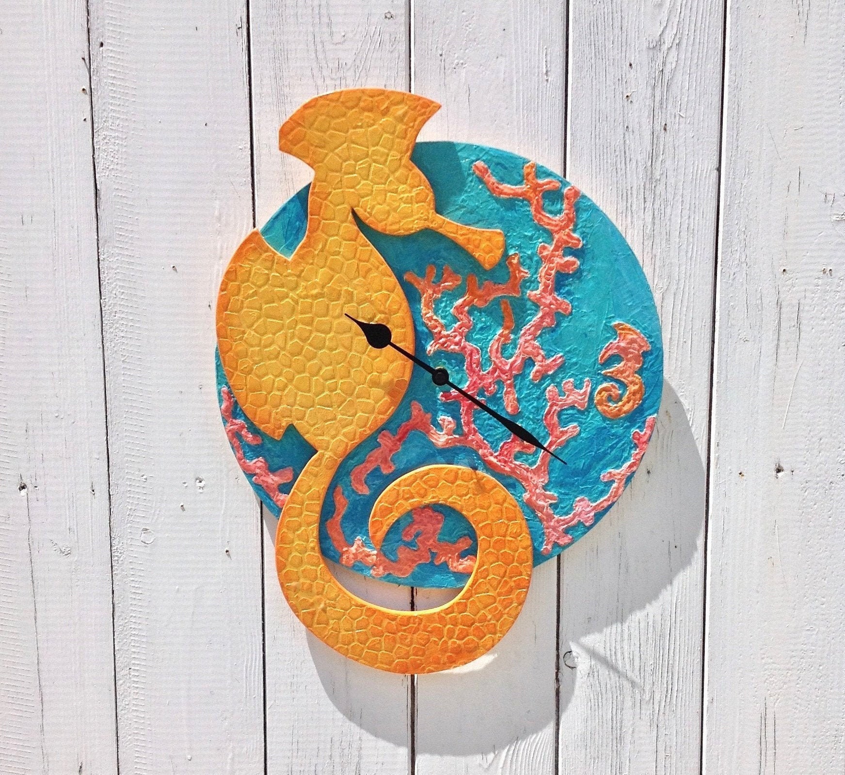 Large seahorse clock Coastal nautical wall clock beach theme | Etsy