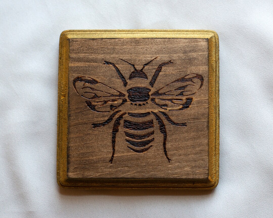 Square Bee Pyrography Woodburn Art - Etsy