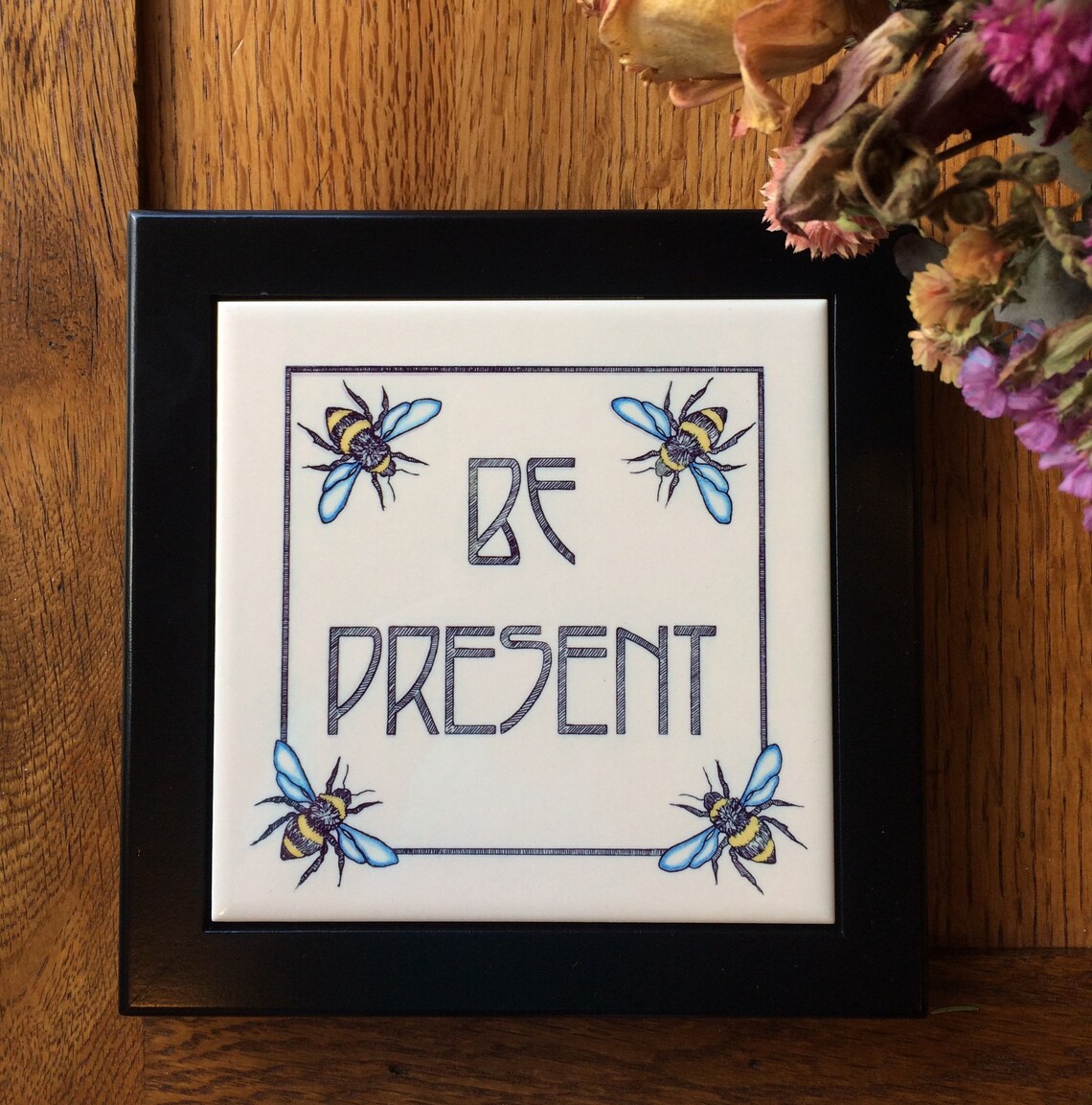 Original 'be Present' Etching by Elizabeth Andrews Printed on a Ceramic ...