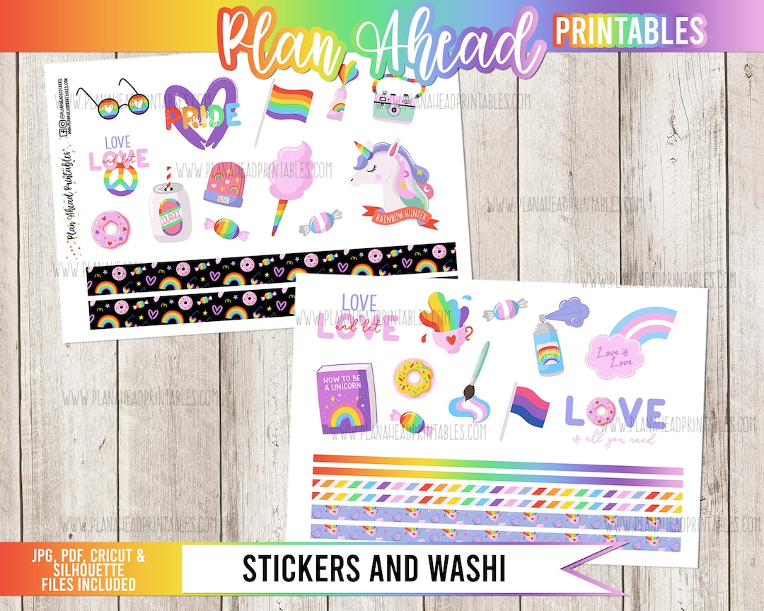 PRINTABLE Planner Stickers Summer LGBTQ Pride June Rainbows Cut Files ...
