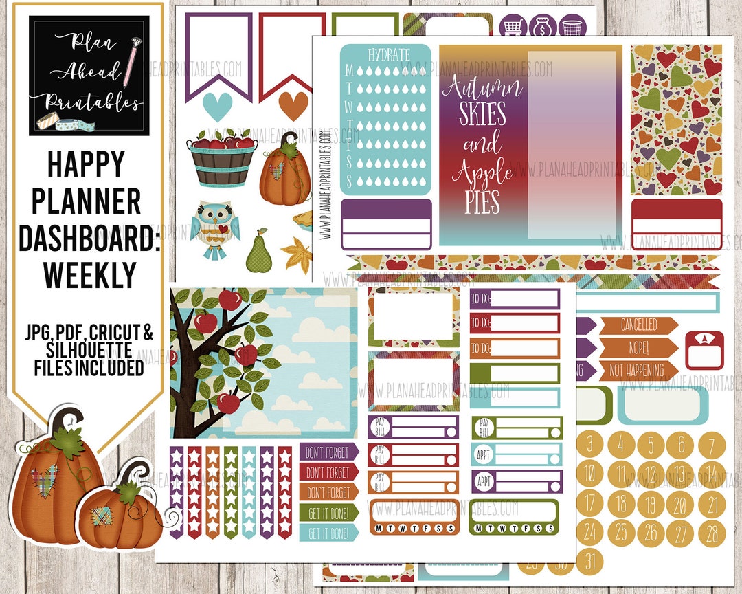 Happy Planner Printable Stickers Classic Dashboard Weekly Kit, Cider ...